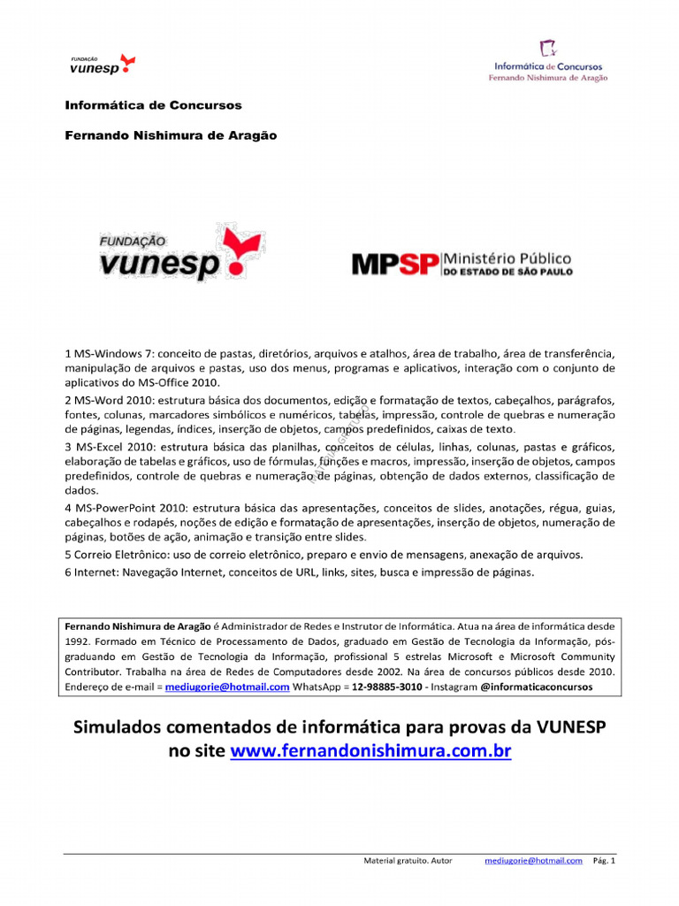02 Simulados VUNESP (Informática MPSP) - Adquira Simulados Comentados em | PDF