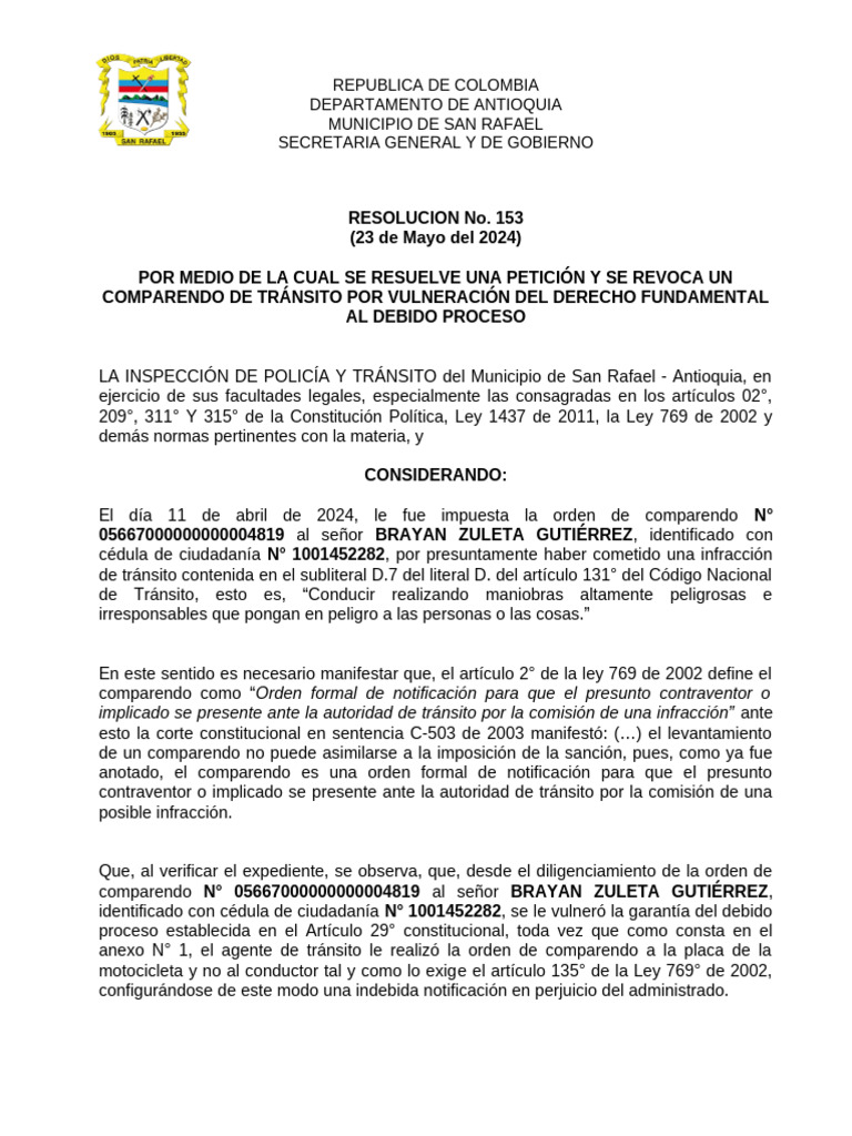 Brayan Zuleta Gutiérrez Revocatoria Directa | PDF