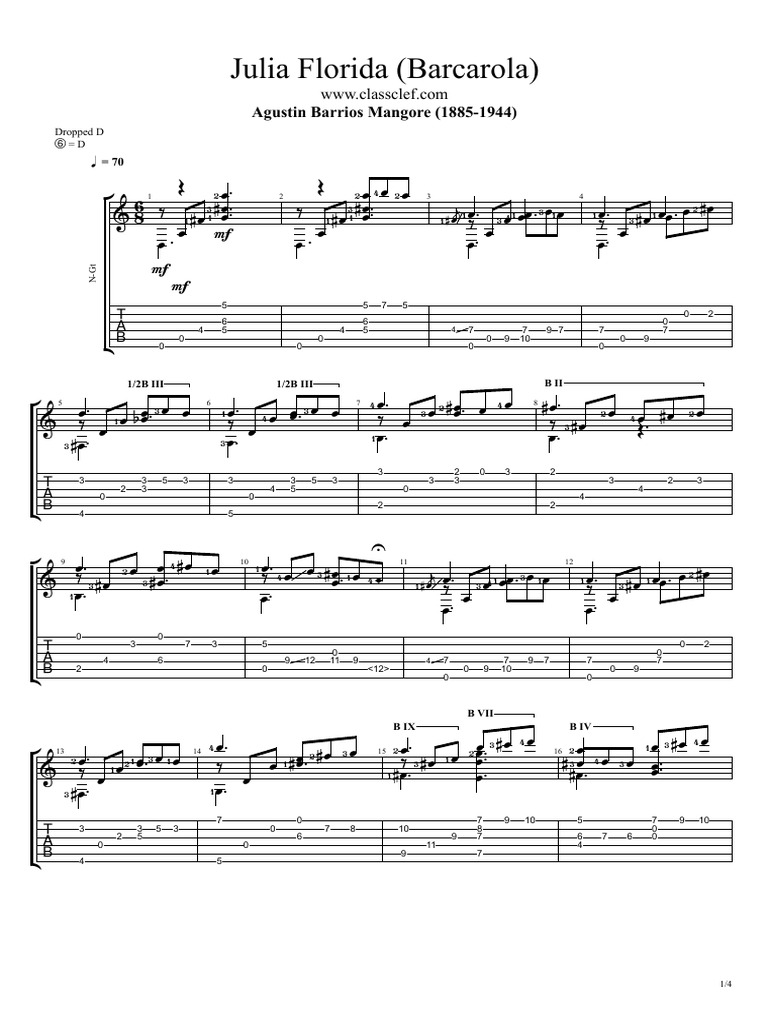 Julia Florida (Barcarola) by Augustin Barrios Mangore | PDF