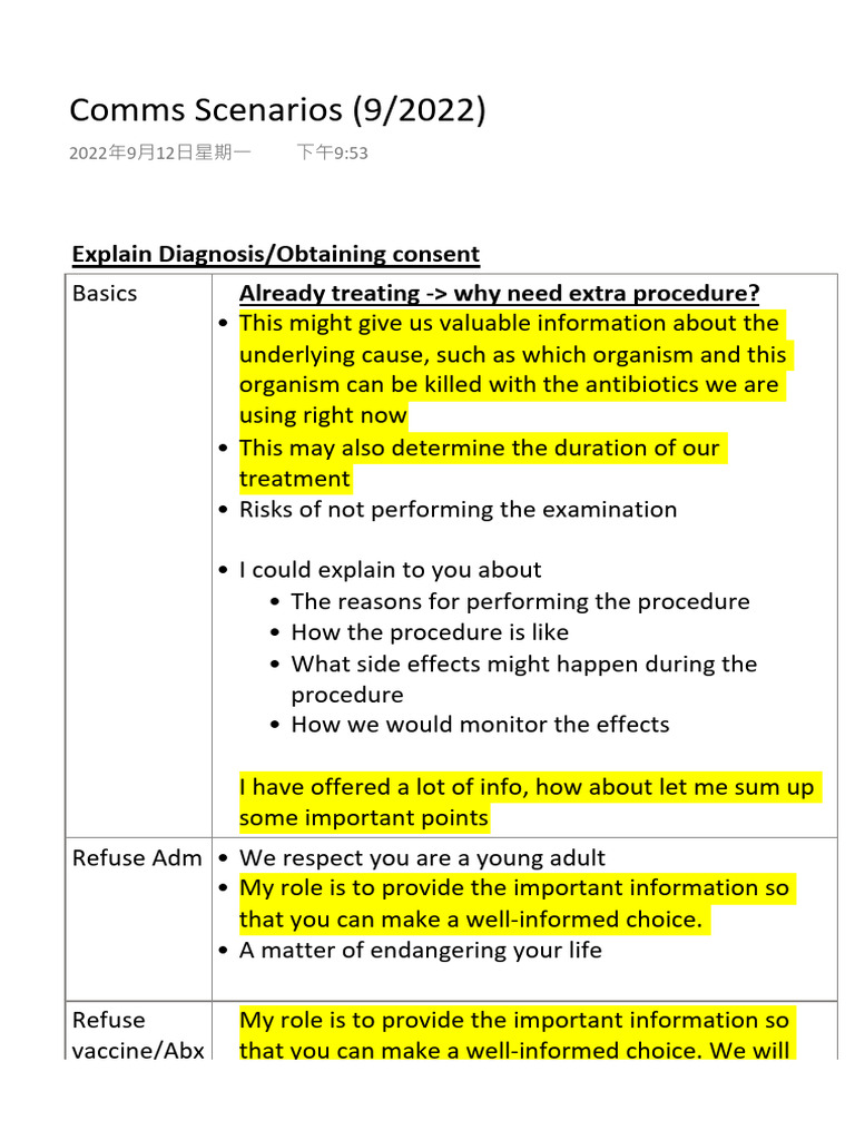 Comms Scenarios (92022) | PDF