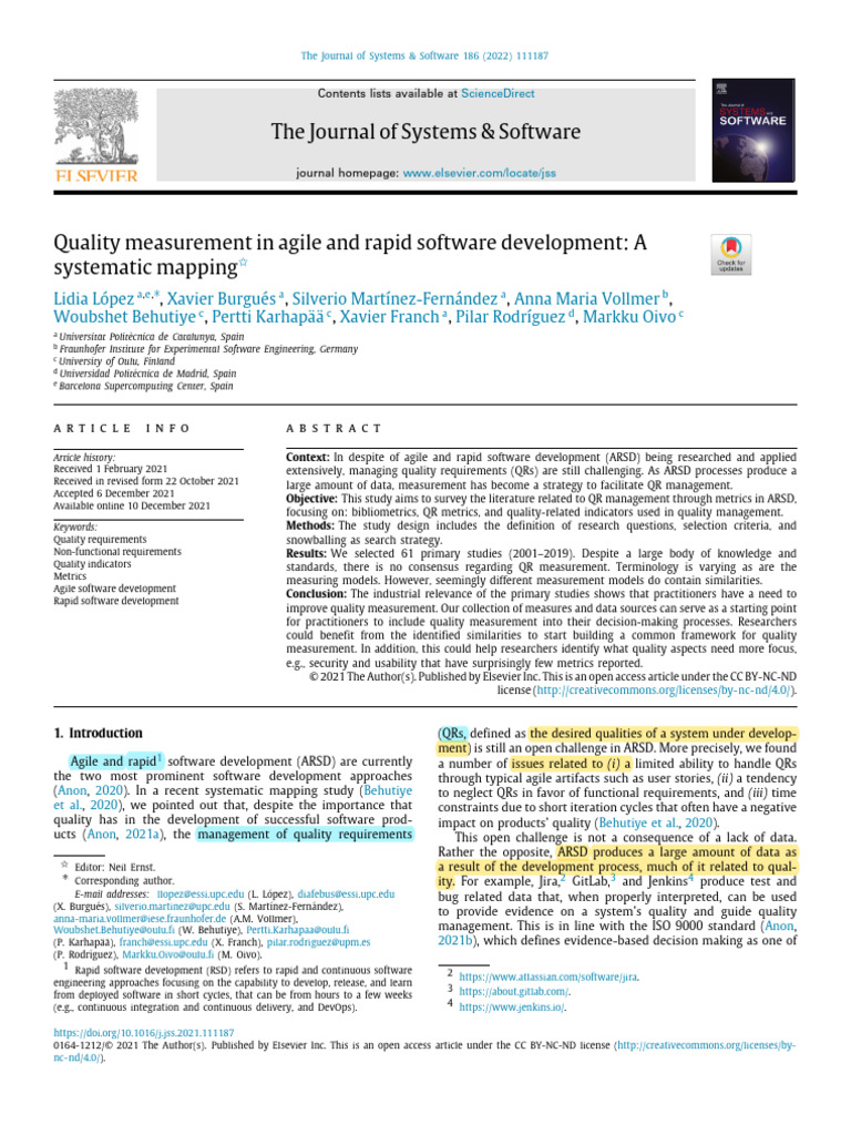 4.1. Quality Measurement in Agile and Rapid Software Development | PDF
