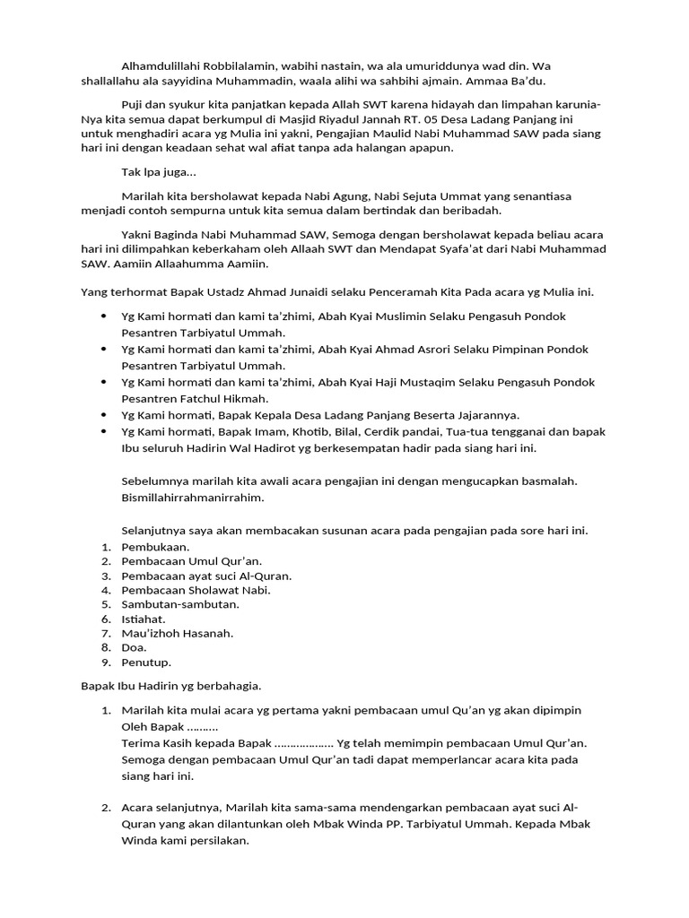 Teks MC Maulid Nabi | PDF
