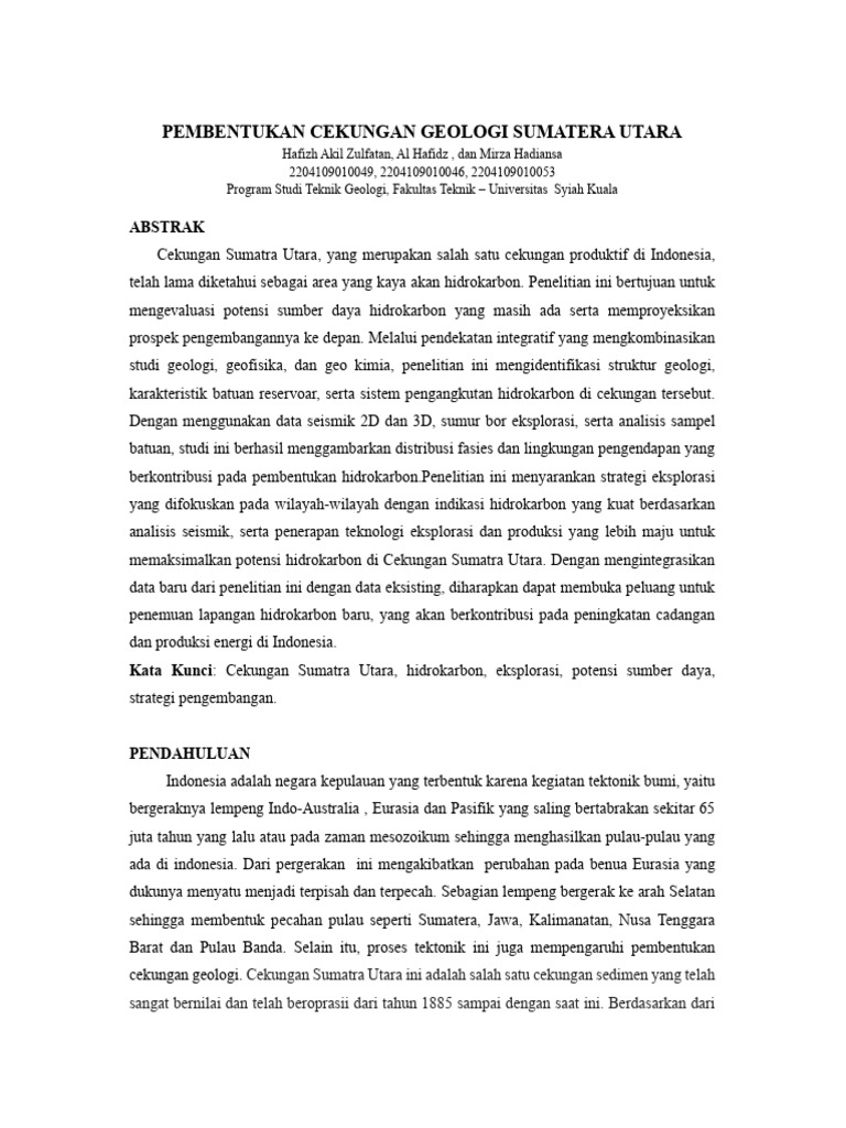 Paper Pembentukan Geologi Cekungan Sumatera Utara | PDF | Perjalanan