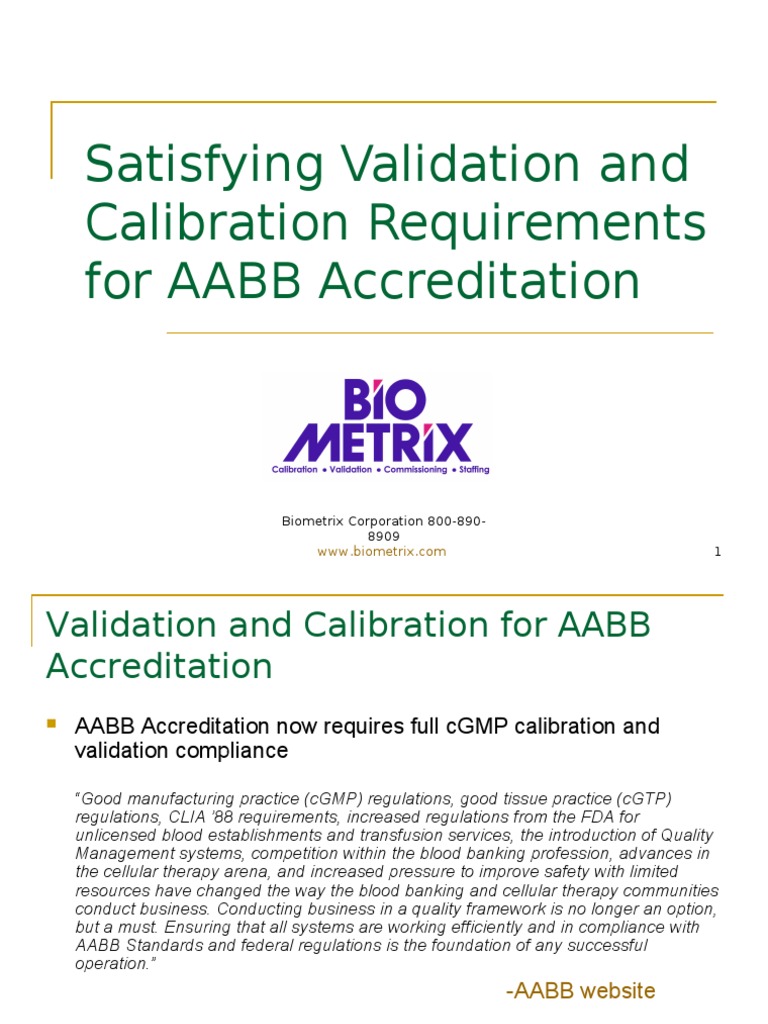 AABB Accreditation | PDF | Verification And Validation | Calibration