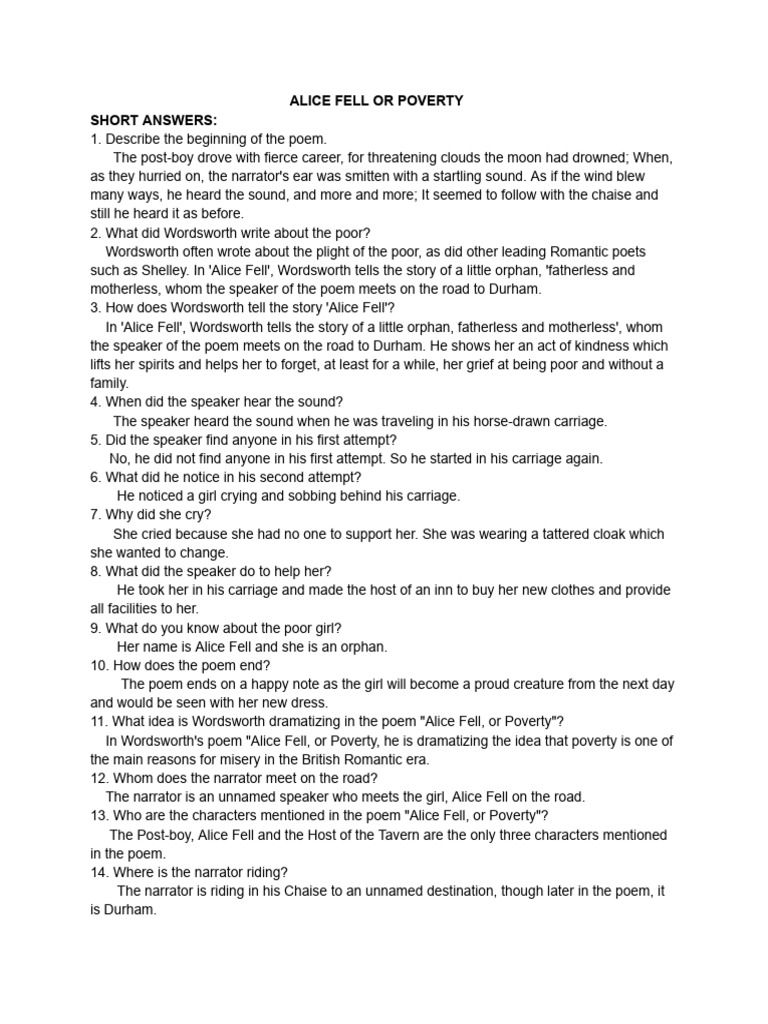 Alice Fell or Poverty | PDF