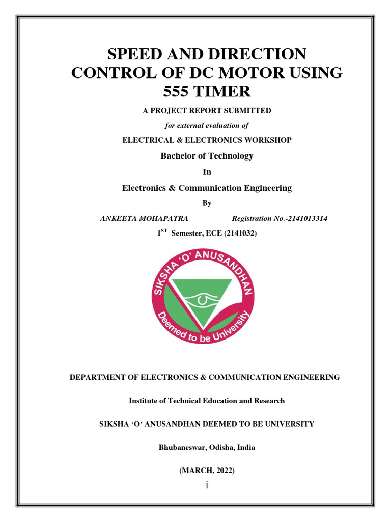 MID SEM PROJECT ( CHANGE IN SPEED IN DIRECTION OF DC MOTOR Using 555 Timer) | PDF