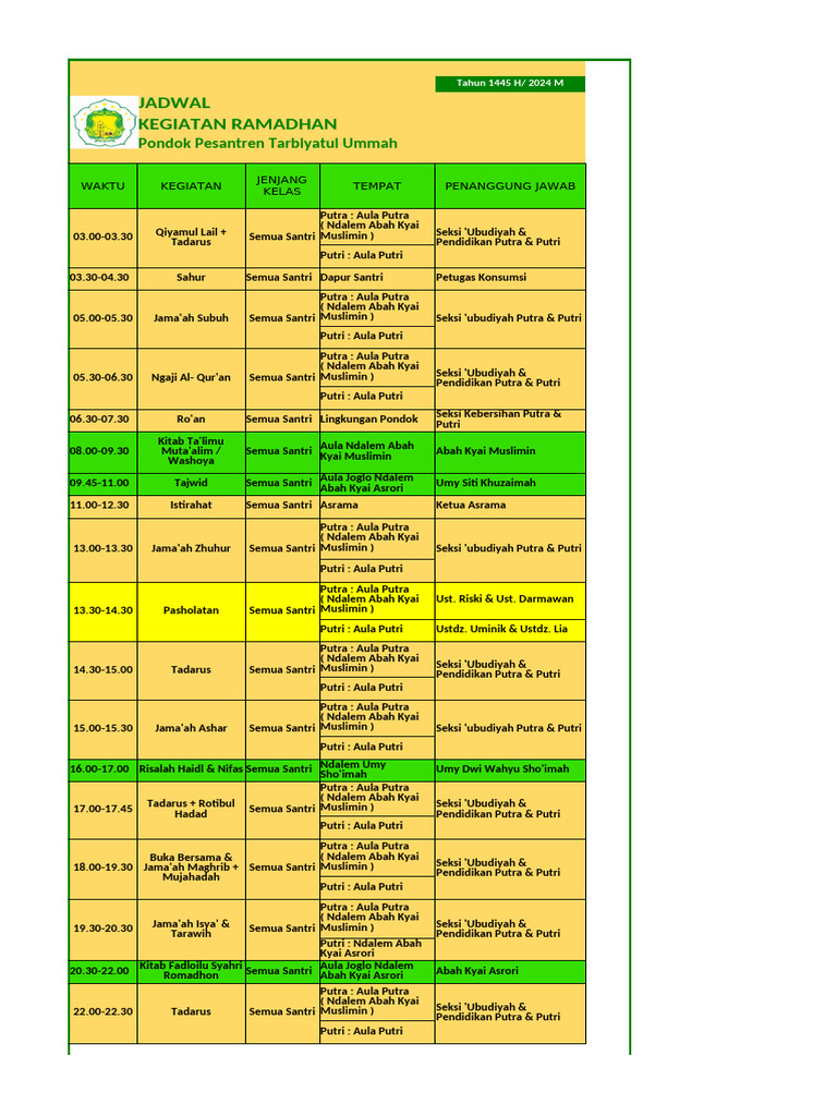Jadwal Kegiatan Ramadhan 2024 | PDF