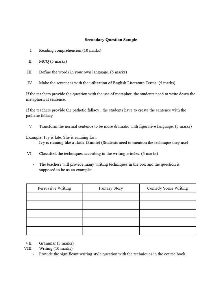 Secondary Question Sample | PDF
