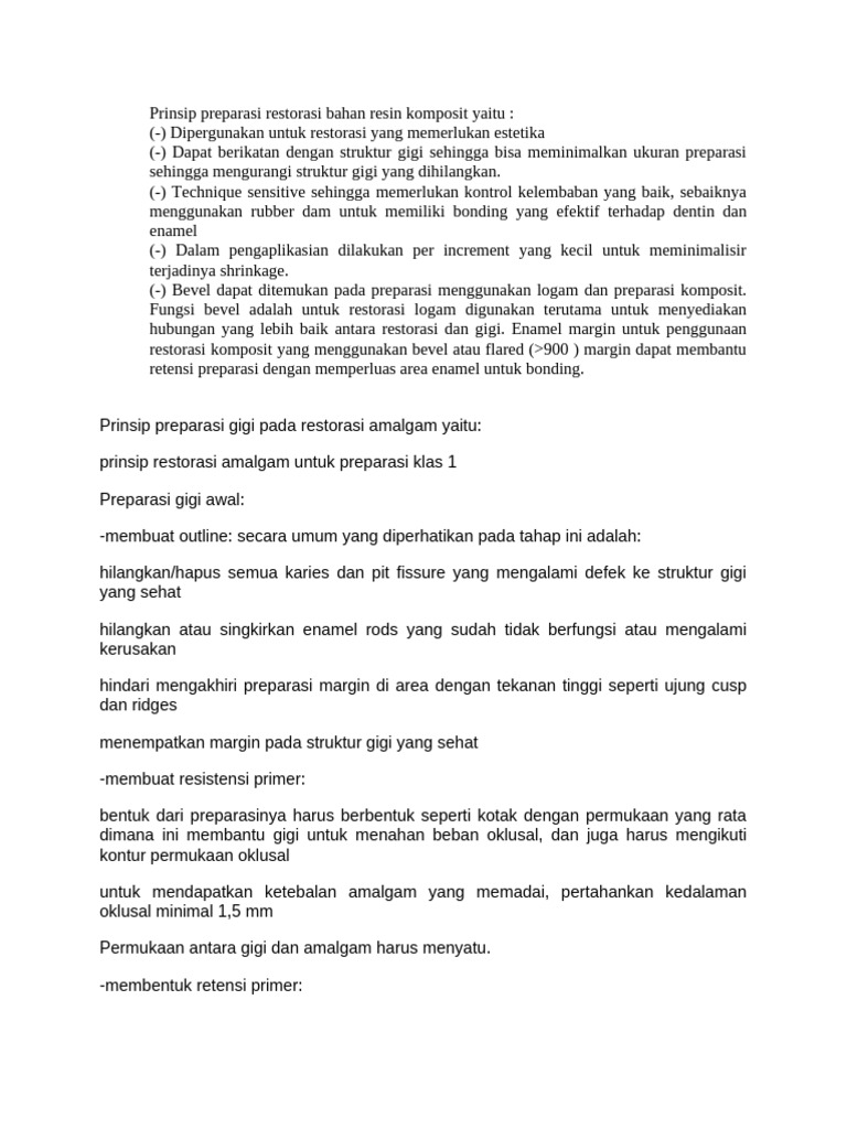 Prinsip Preparasi Restorasi Bahan Resin Komposit Yaitu | PDF