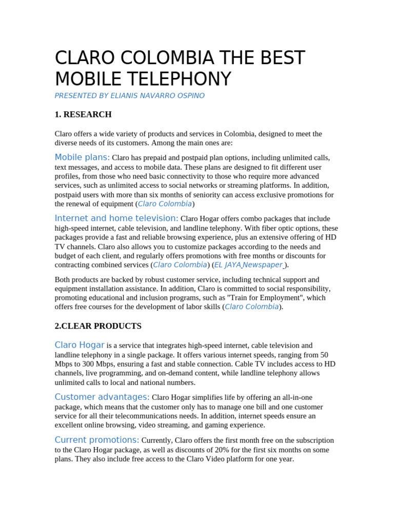Claro Colombia The Best Mobile Telephony | PDF