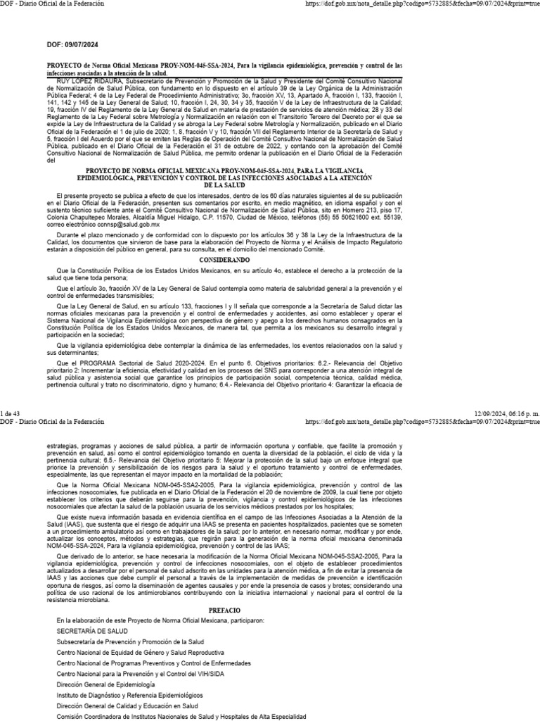 Proy Nom 045 Ssa 2024 | PDF