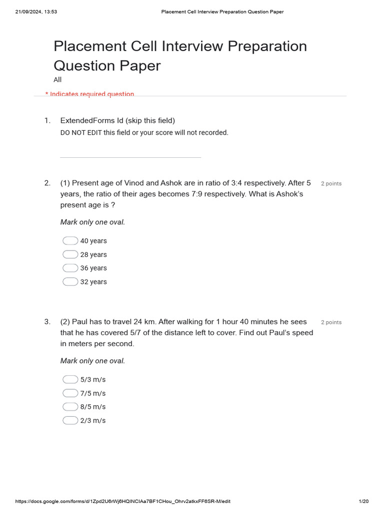 Placement Cell Interview Preparation Question Paper 1 | PDF