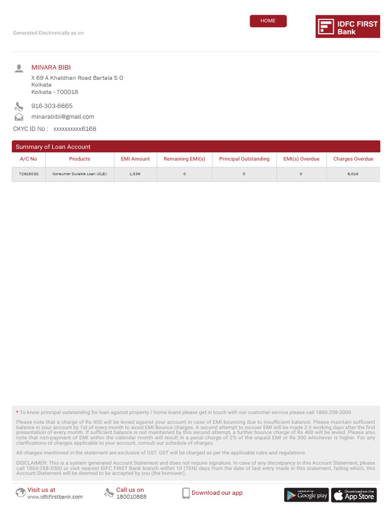 Minara Bibi: Account Statement | PDF | Payments | Cheque