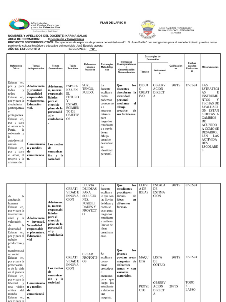 ORIENTACION 5TO 2DO Lapso | PDF