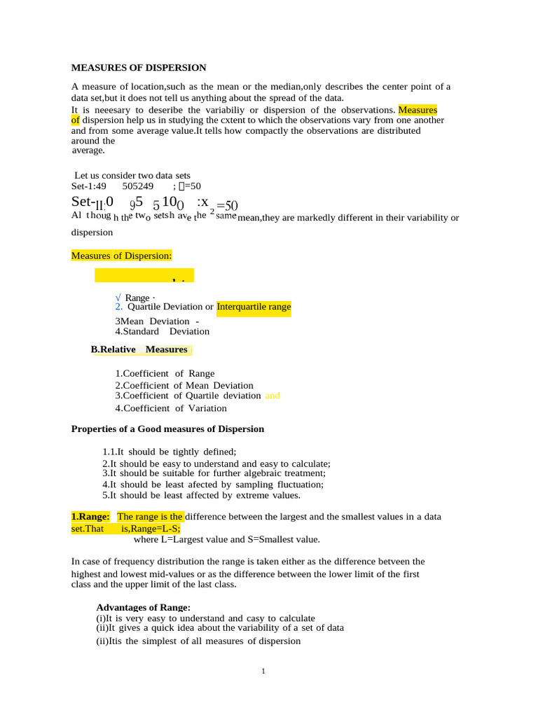 Measures of Dispersion | PDF