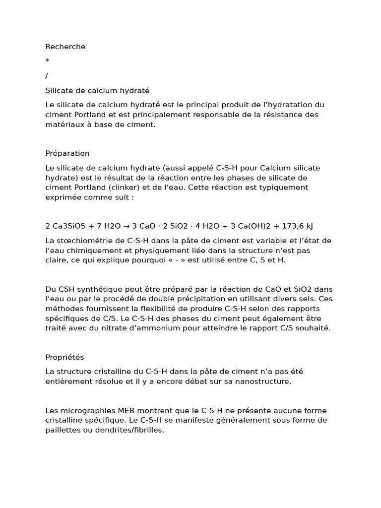 Silicate de Calcium Hydraté | PDF