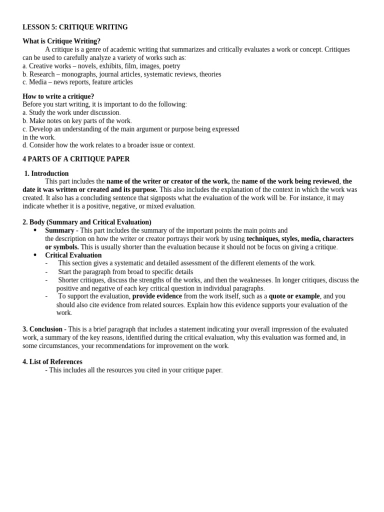 Lesson 5 Critique Writing | PDF