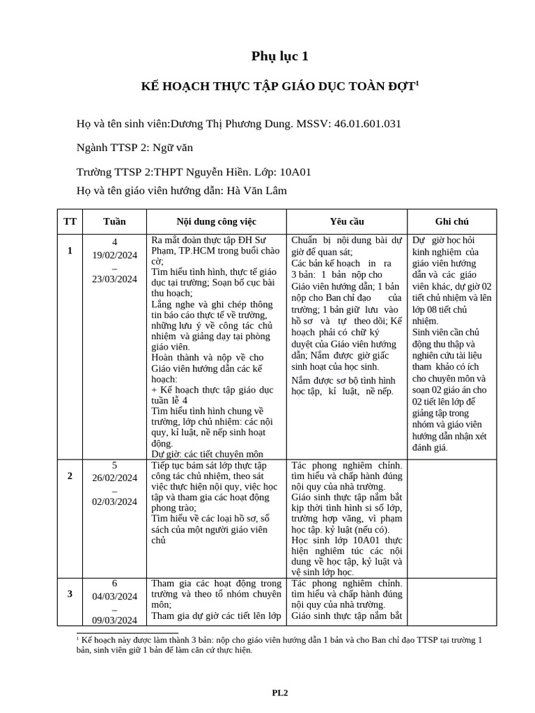 Phu Luc 1 KeHoachThucTapGiaoDuc ToanDot | PDF