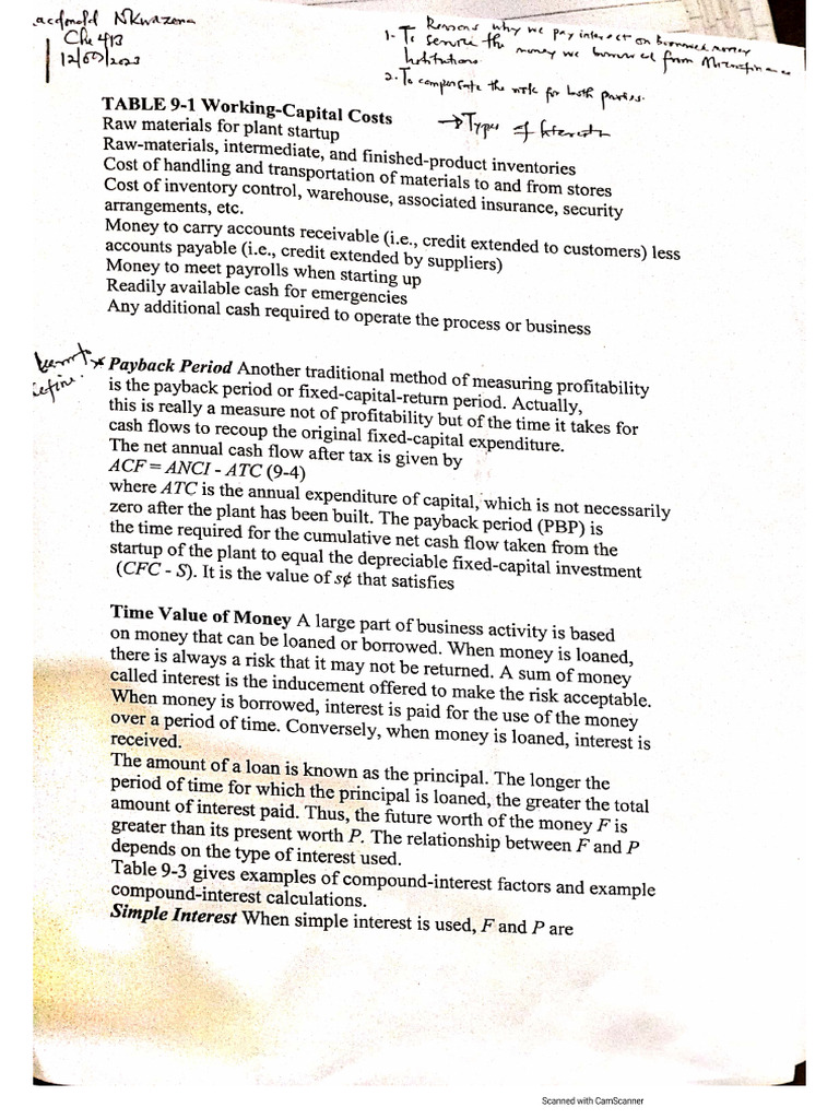 CHE 413 Working Capital Cost | PDF