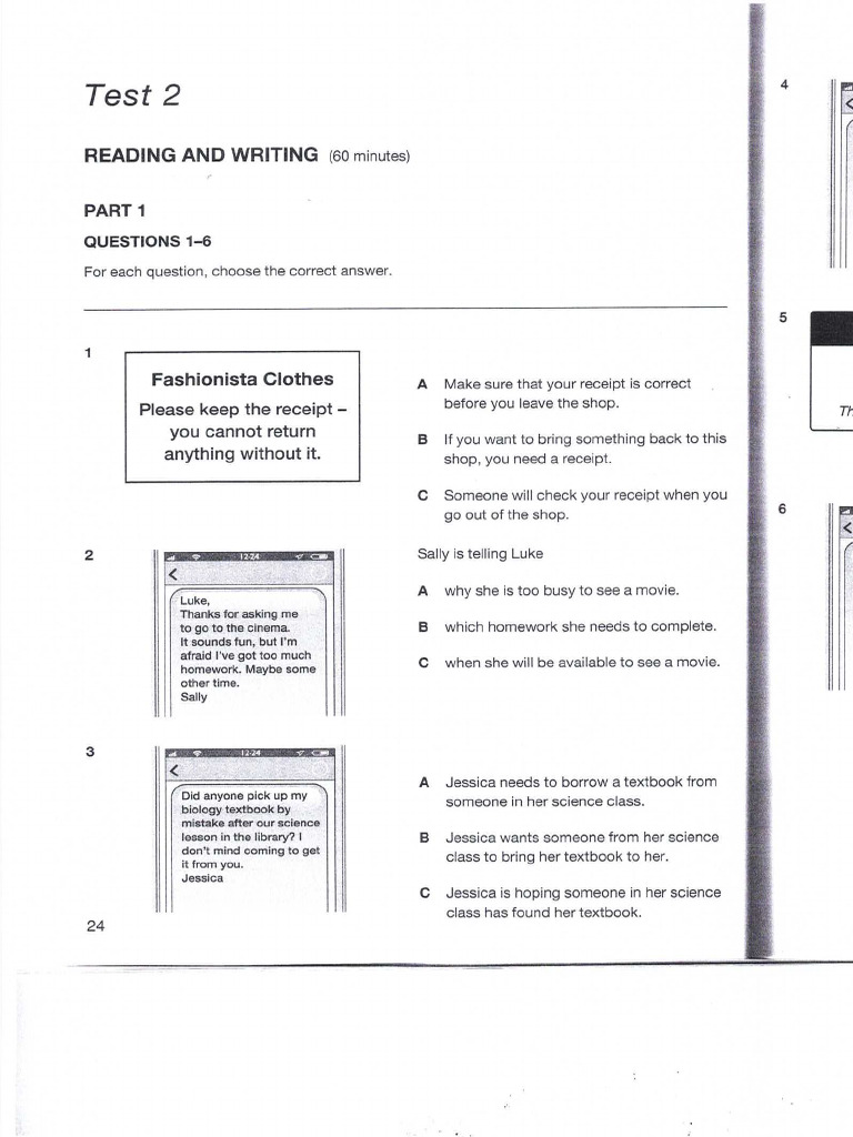 Key For Schools - Test 2 Reading and Writing | PDF