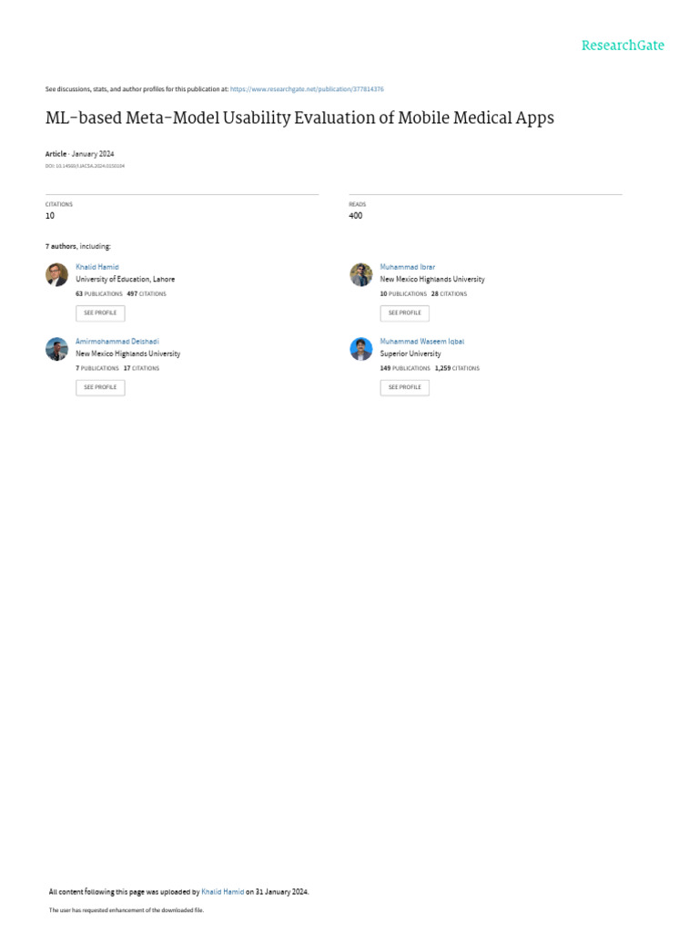 ML Based Meta Model Usability Evaluation | PDF