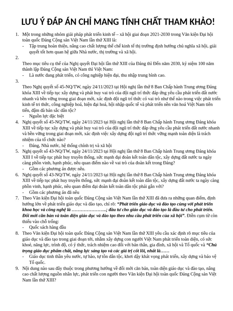 Đáp Án SCHD | PDF