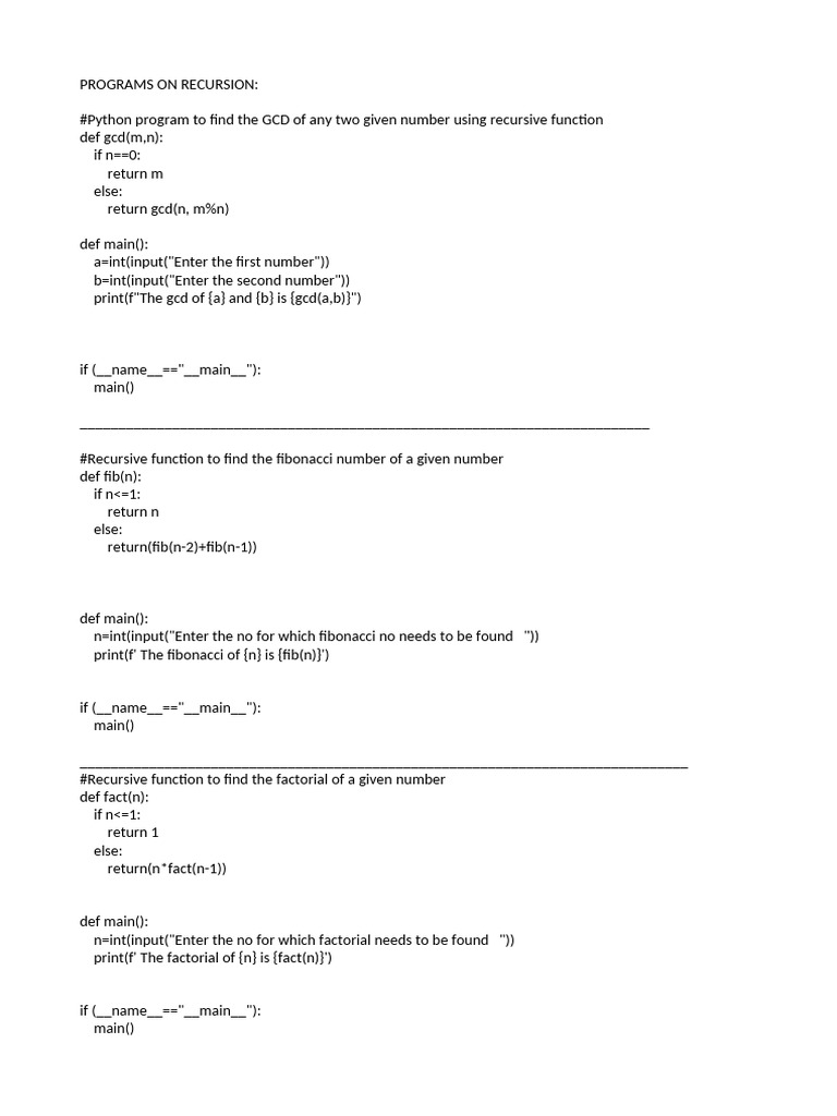 Programs On Recursion | PDF
