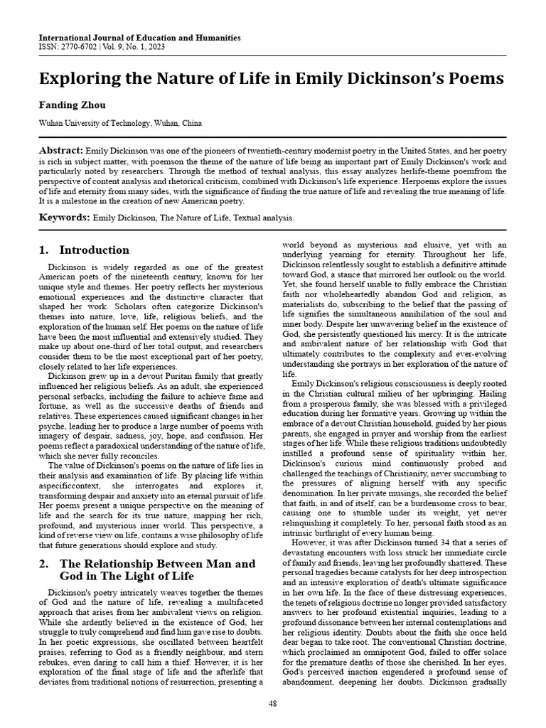 Exploring The Nature of Life in Emily Dickinsons | PDF | Poetry | Emily Dickinson