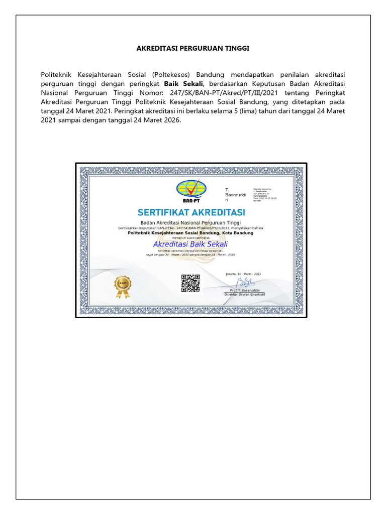 Sertifikat Akreditasi Poltekesos PDF | PDF | Karier & Perkembangan | Bisnis