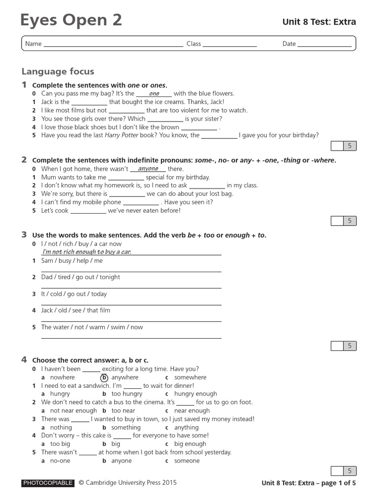 Unit 8 Test Extra Eyes Open 3 Pdf