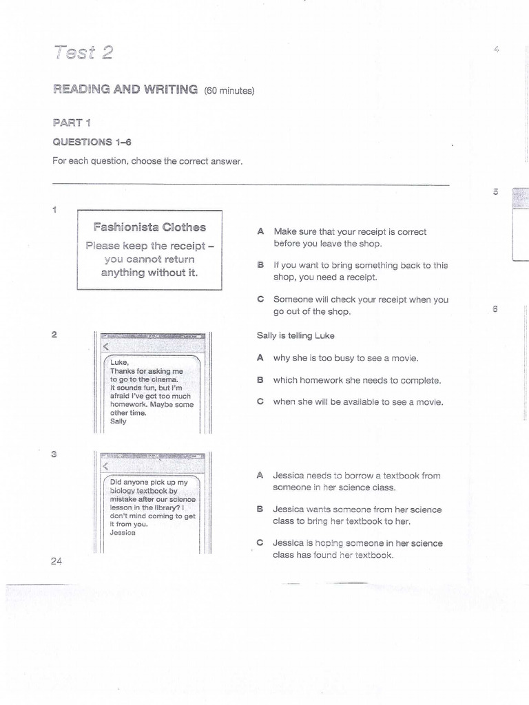 Key FS 1 - Test 2 - Reading - Writing | PDF