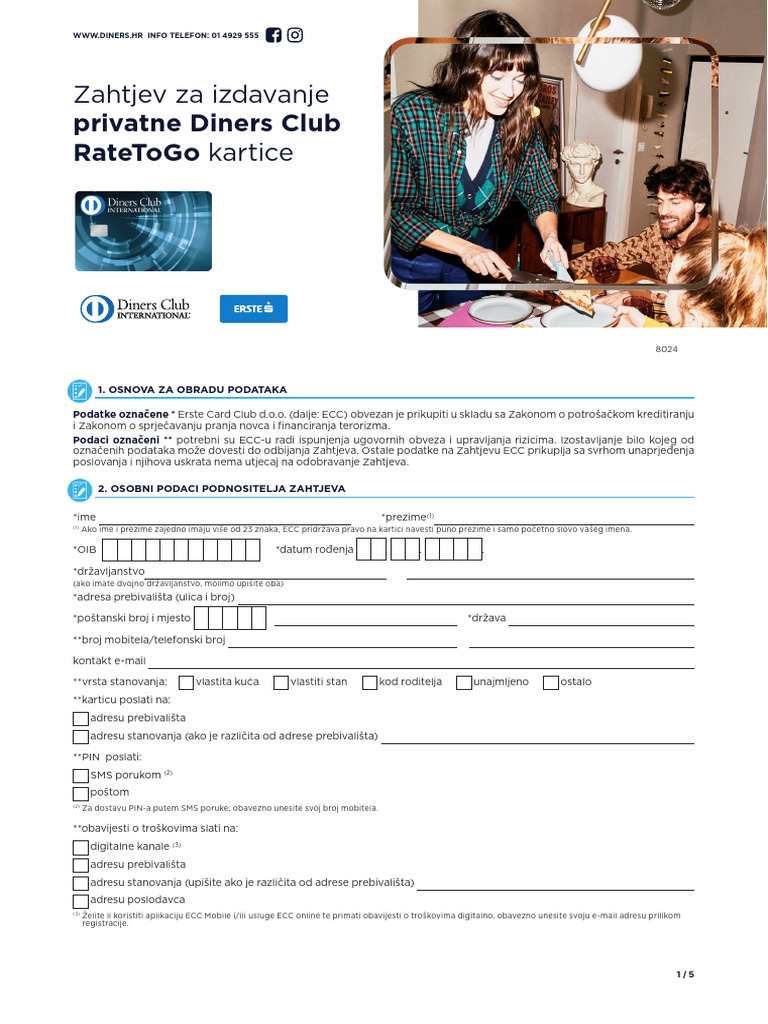 Zahtjev Za Izdavanje Privatne Diners Club Ratetogo Kartice | PDF