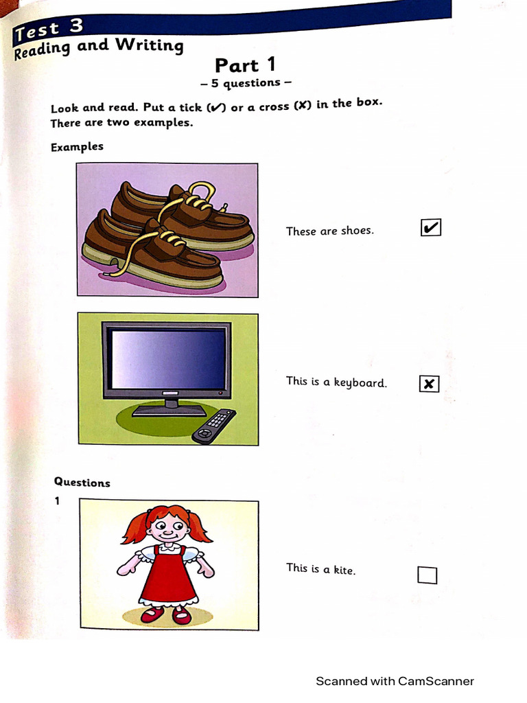 Starters 1 - Test 3 Reading Colour | PDF