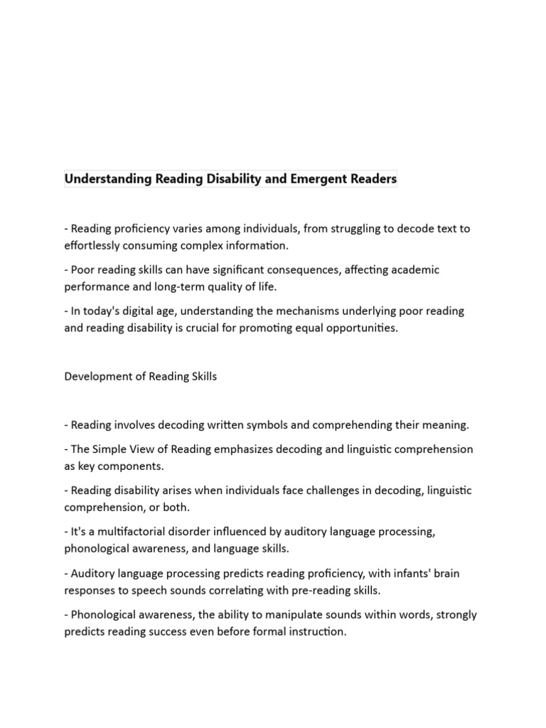Understanding Reading Disability and Emergent Readers | PDF