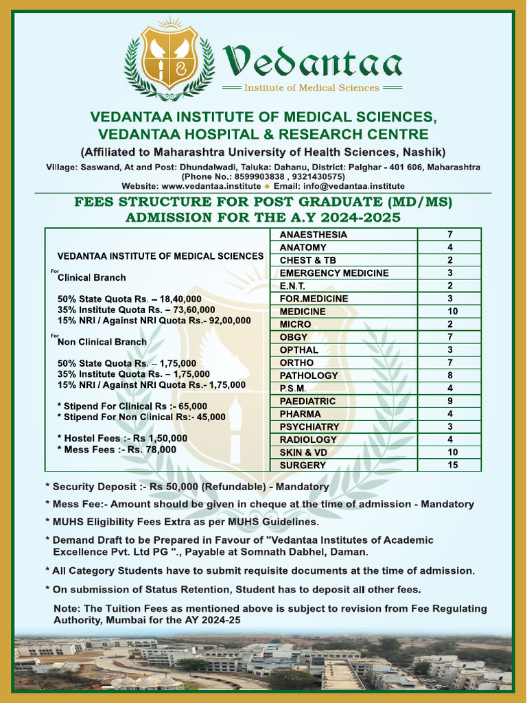 Vedantaa PG Fees Structure 2024-25 | PDF