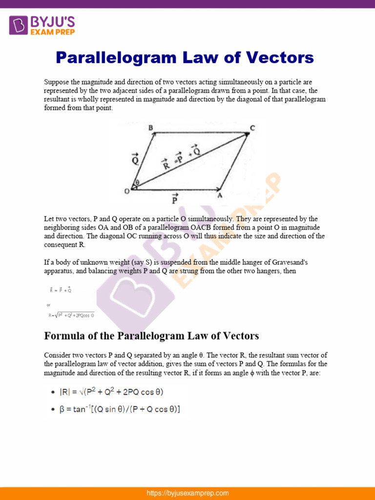 Parallelogram Law of Vectors Gate Notes 631715577769279 | PDF