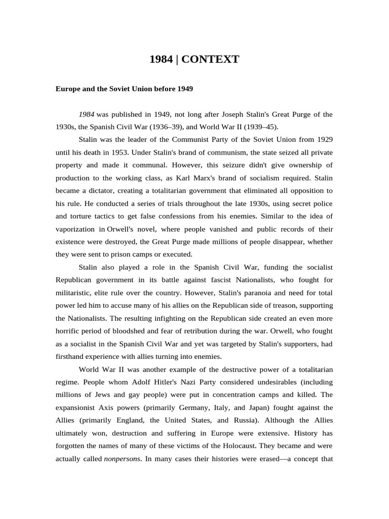 1984 - CONTEXT: Europe and The Soviet Union Before 1949 | PDF