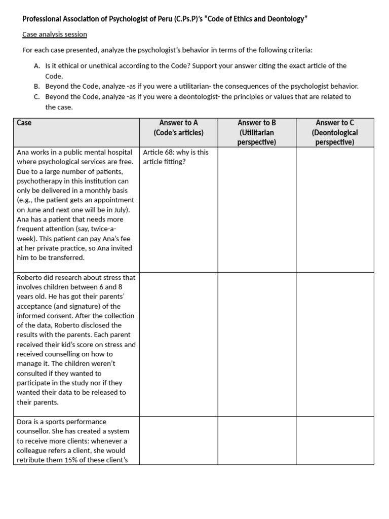 Case Analysis Handout - CPSP | PDF