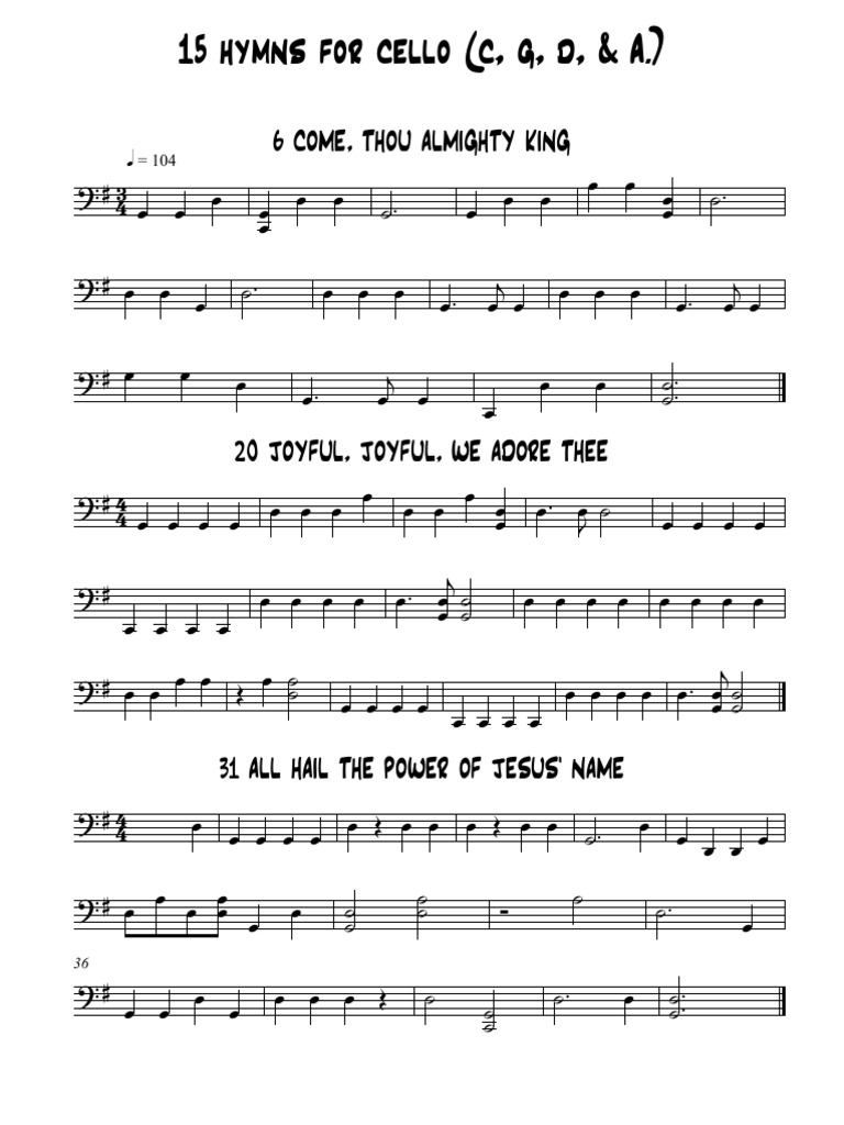15 HYMNS CELLO EASY - Full Score | PDF