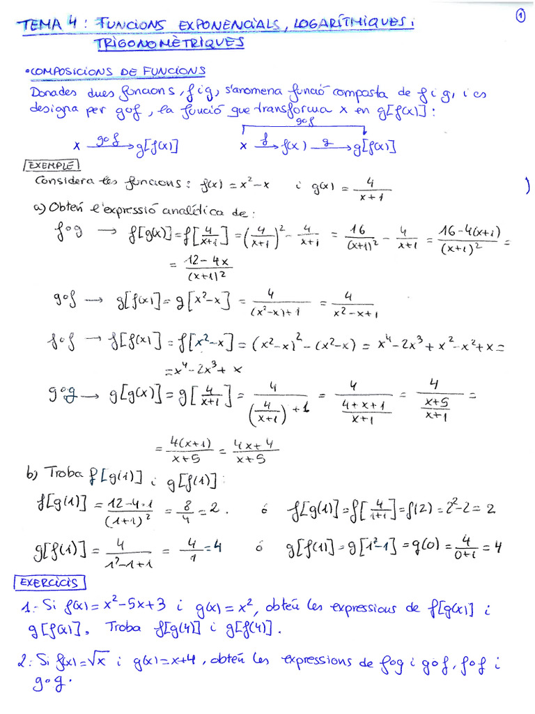 Teoría I Exercicis Funcions Exponencials, Logarítmiques I Trigonomètriques | PDF