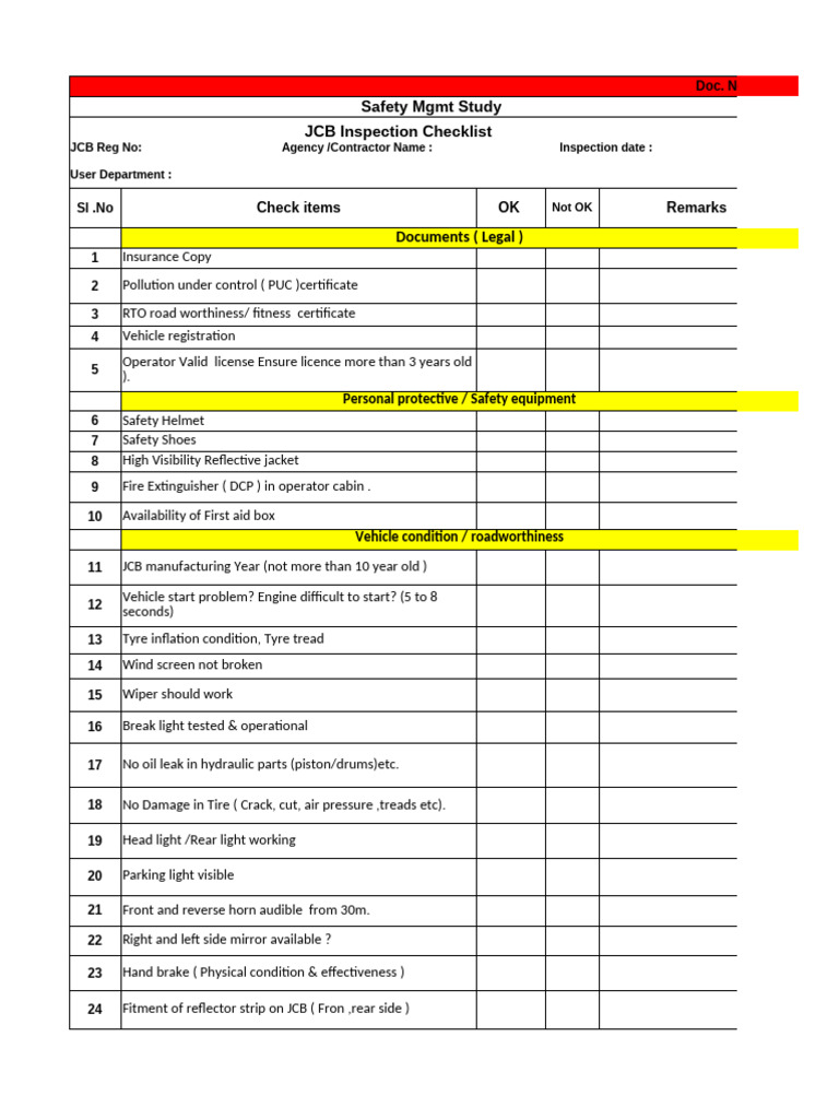 JCB Inspection Checklist | PDF
