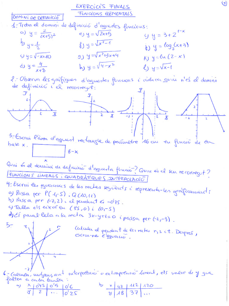 Exercicis Finals Funcions Elementals | PDF