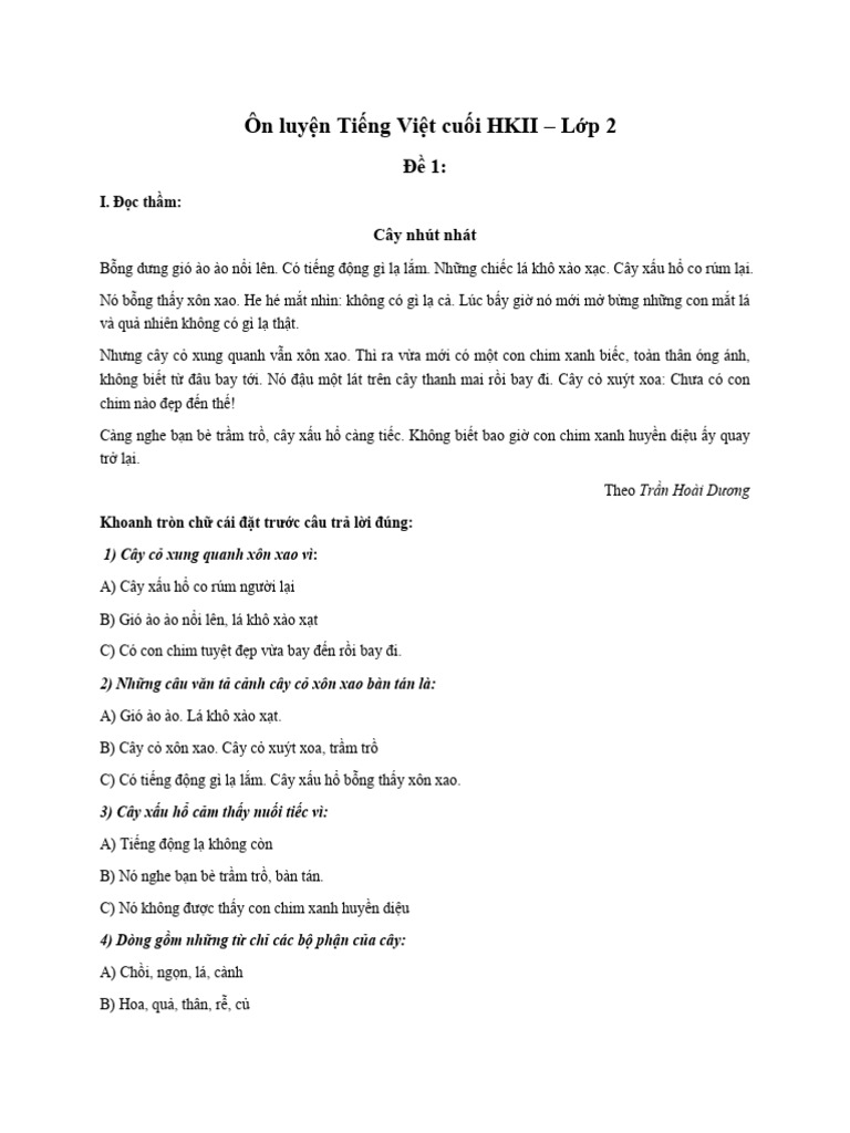 De On Luyen Tieng Viet Cuoi Hoc Ki 2 Lop 2 | PDF