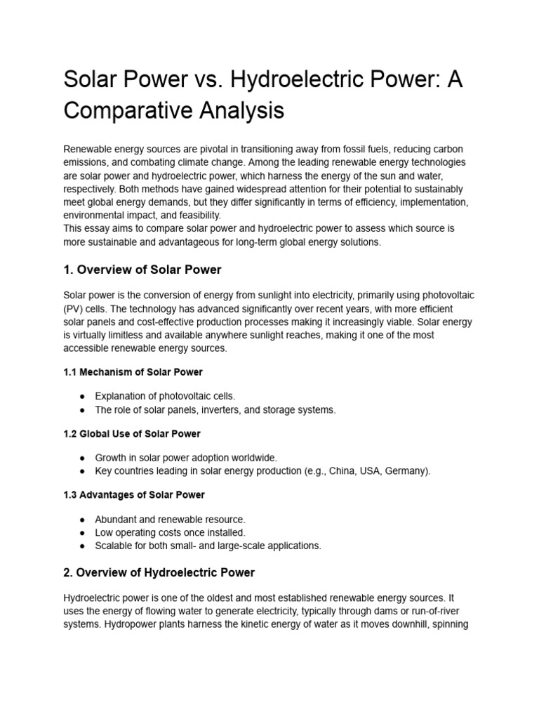 Solar Power Vs Hydroelectric Power | PDF | Solar Power | Home & Garden