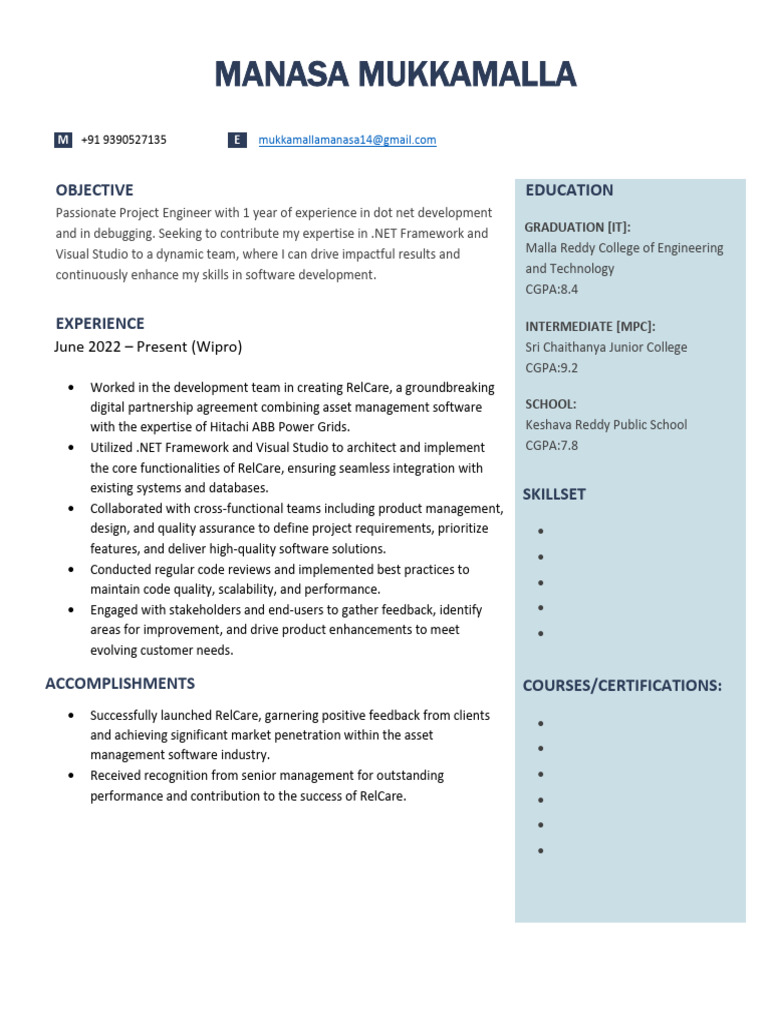 Manasa Mukkamalla - Resume | PDF