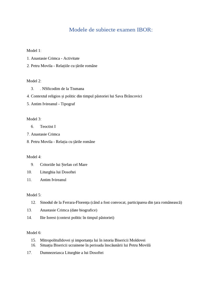 Modele de Subiecte Examen IBOR | PDF
