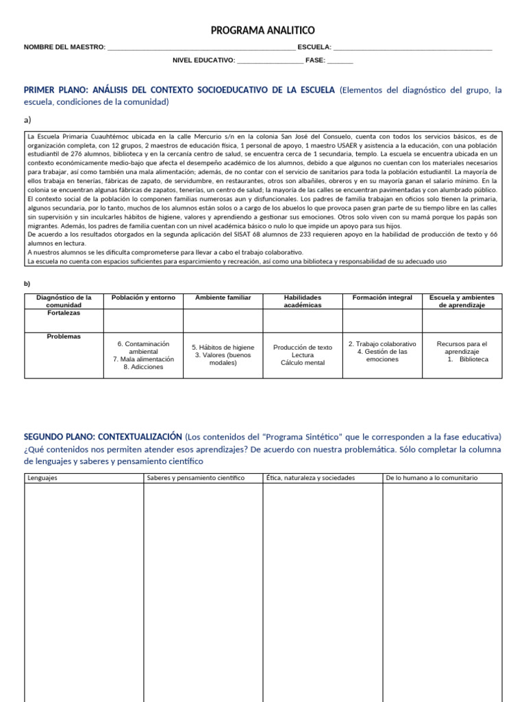 Programa Analitico Cuauhtémoc | PDF