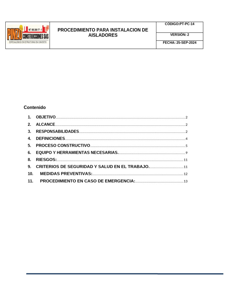 PT-PC 26 Procedimiento de Instalacion de Aisladores | PDF