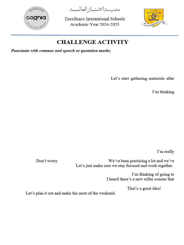 Challenge Activity For Commas and Quotations Marks. | PDF Challenge Activity For Commas and Quotations Marks. | PDF