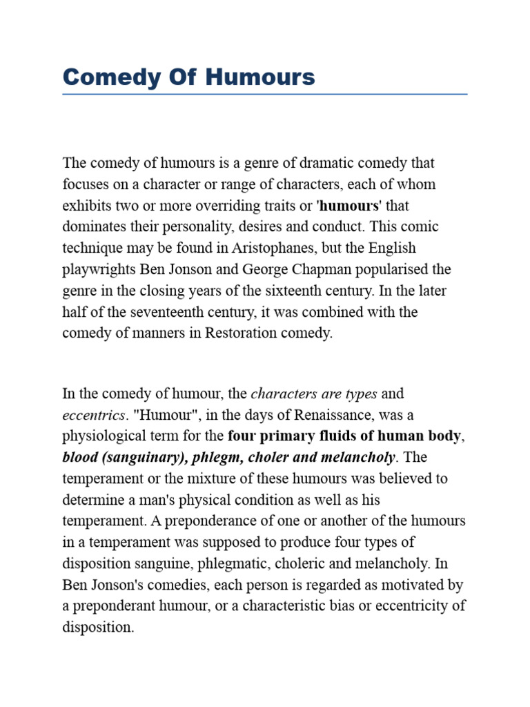 Comedy of Humours Cuet 2023 | PDF